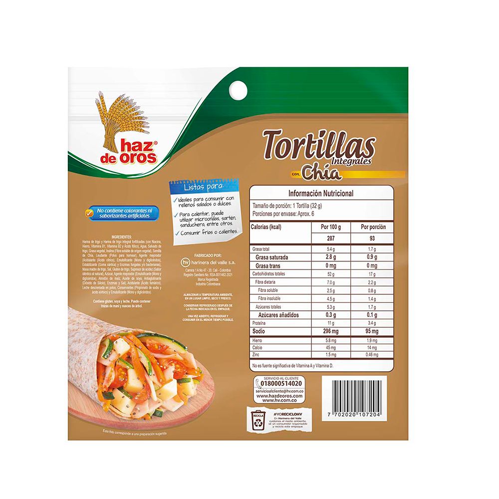 Tortilla HAZ DE OROS integral con chía (190 gr)